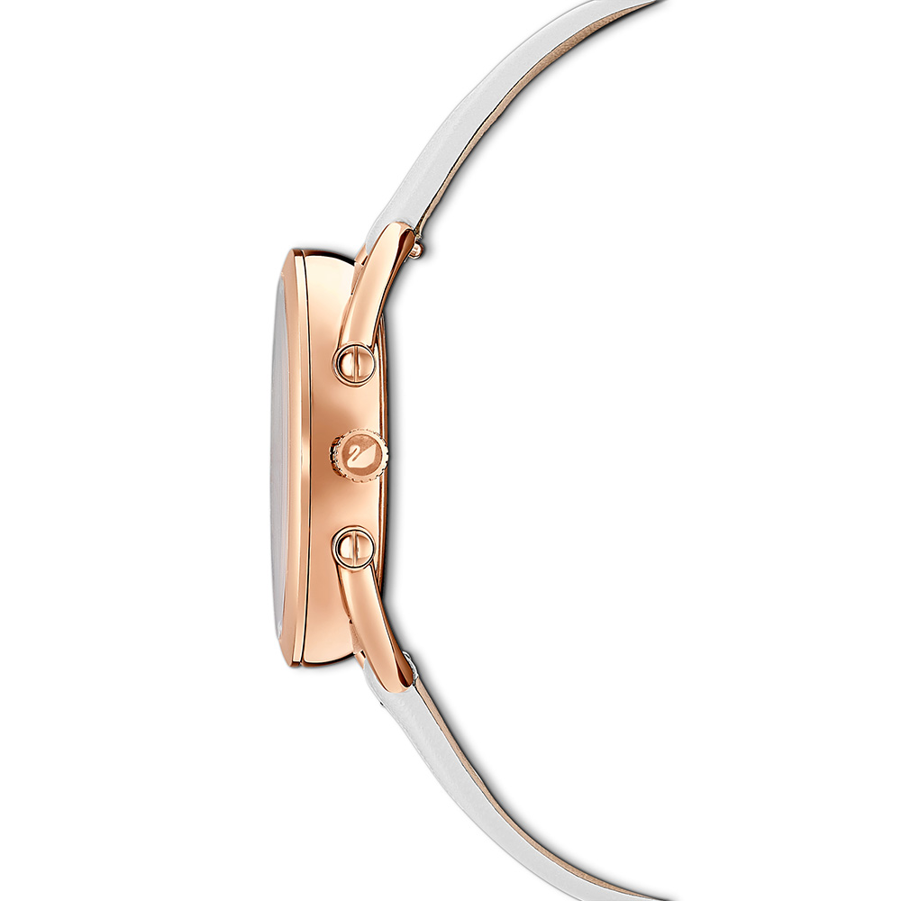 Reloj Crystalline Glam, correa de piel, Blanco, PVD tono oro Rosa ...