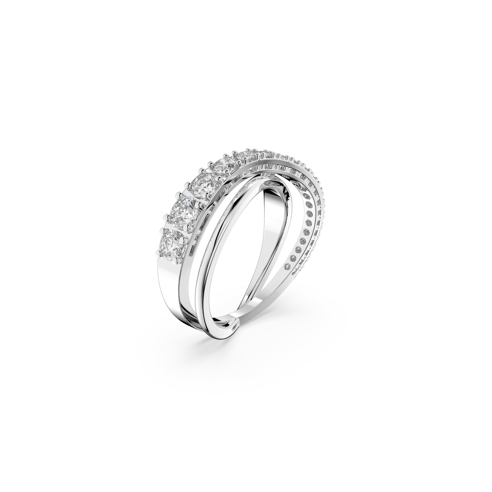 Anillo Twist, Talla redonda, Blanco, Baño de rodio | Swarovski Ecuador