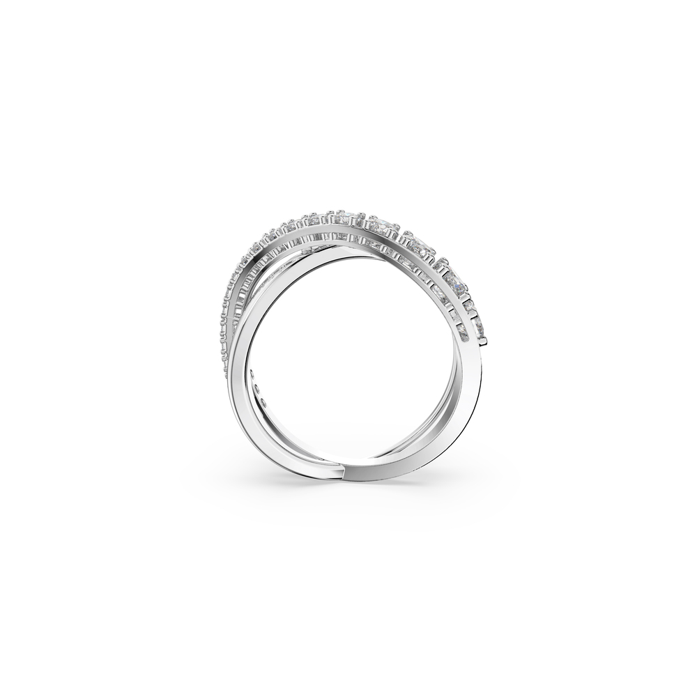 Anillo Twist, Talla redonda, Blanco, Baño de rodio | Swarovski Ecuador