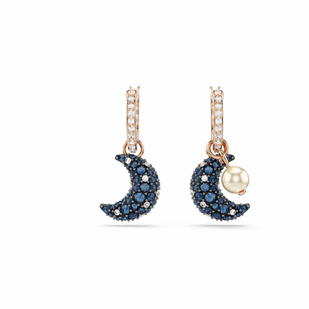 Pendientes Sublima, Perla de cristal, Diseño asimétrico, Luna ...