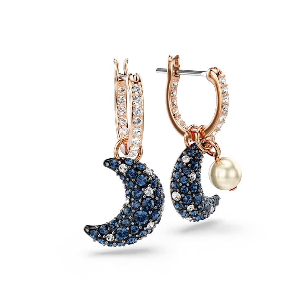 Pendientes Sublima, Perla de cristal, Diseño asimétrico, Luna ...